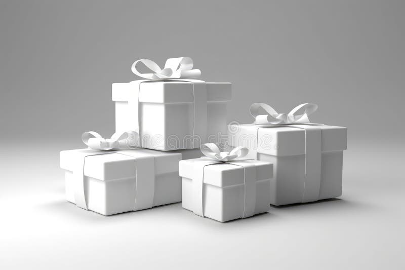 White Gift Boxes Set on White Background, 3D. Generative AI Stock ...