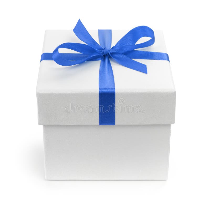 White Gift Paper Box with Blue Ribbon Bow Stock Photo - Image of ...