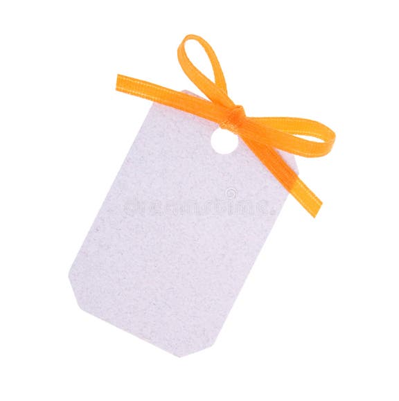 White Gift Tag with Orange Ribbon Bow Stock Image - Image of commercial ...