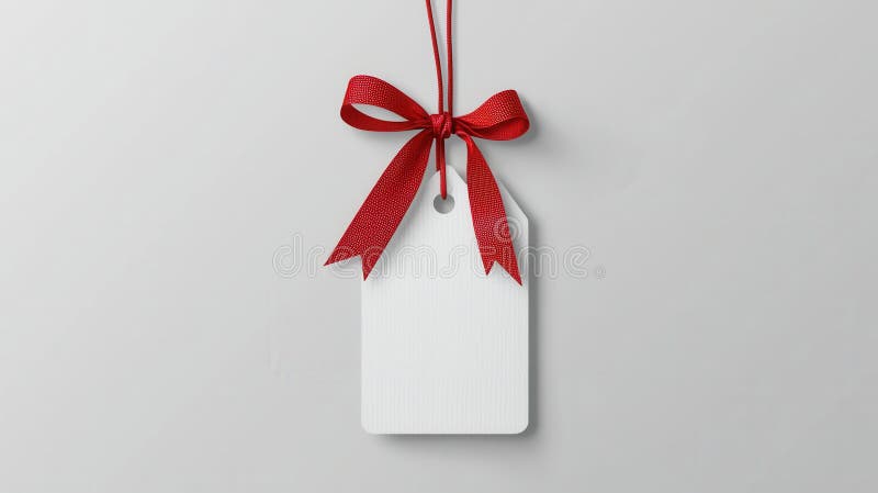 White Gift Tag with Red Ribbon Bow Design Template Stock Illustration ...