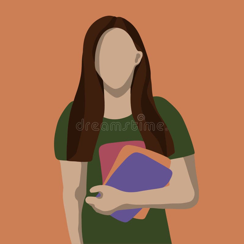 White girl holding books. stock vector. Illustration of hair - 262590134