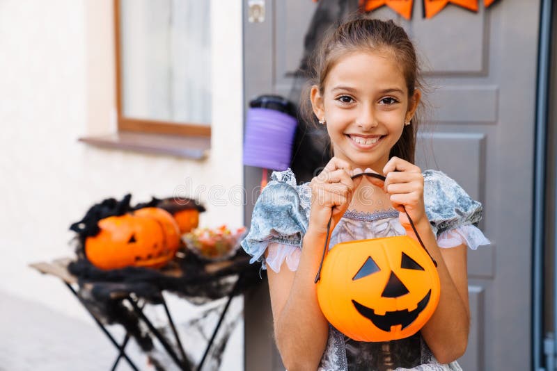 White Girl Laughing While Trick Or Treating During Halloween Stock