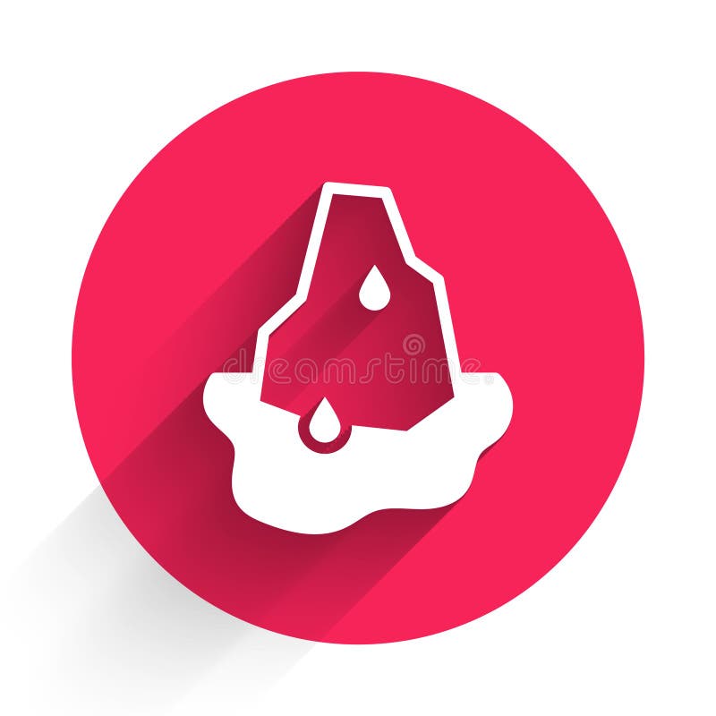 White Glacier Melting Icon Isolated with Long Shadow. Red Circle Button ...