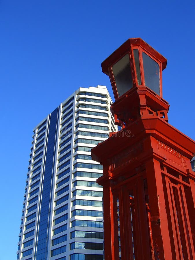 White Glass Building Red Lamp Stock Photo - Image of auckland, zealand ...