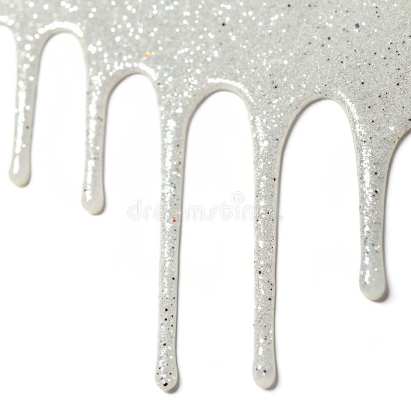 White Glitter Paint Dripping Liquid Isolated on White Background Stock ...