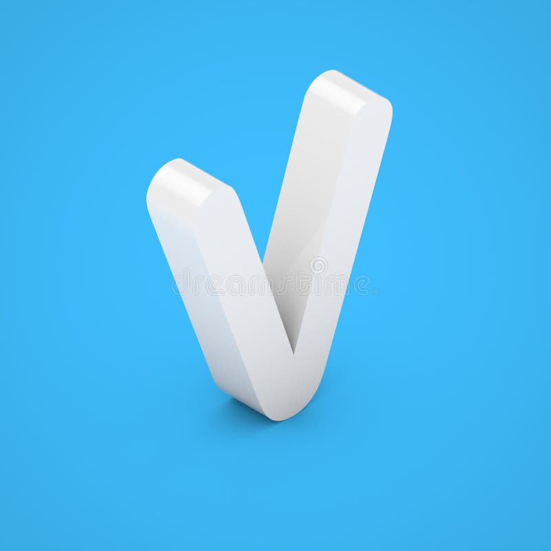 White Glossy Isometric Letter V Uppercase Isolated on Blue Background ...