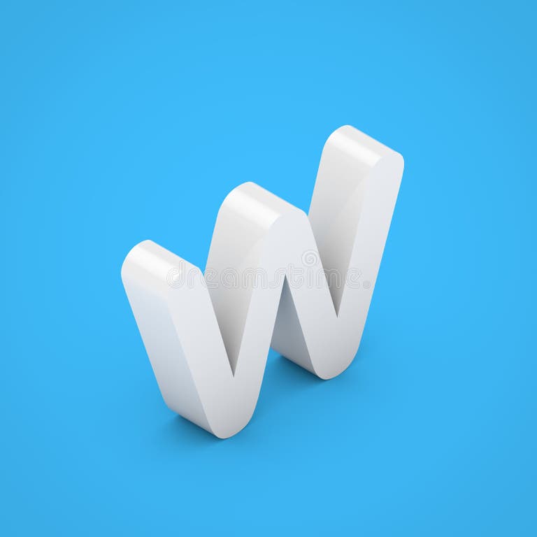White Glossy Isometric Letter W Lowercase Isolated on Blue Background ...