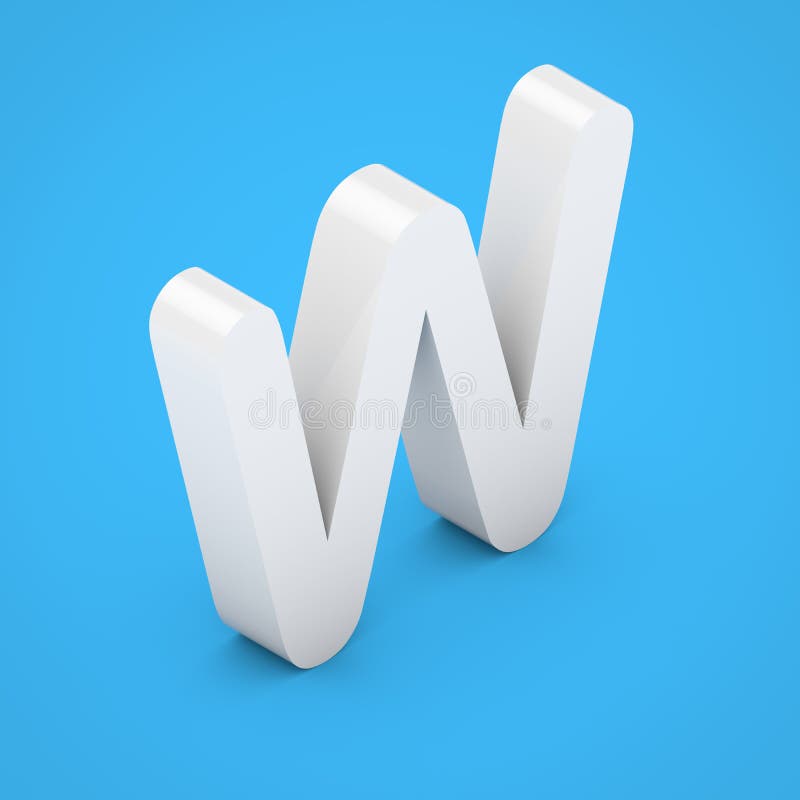 White Glossy Isometric Letter W Uppercase Isolated on Blue Background ...