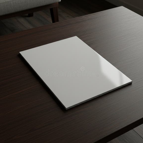 A White, Glossy, Rectangular Object Rests on a Dark Wooden Surface. the ...