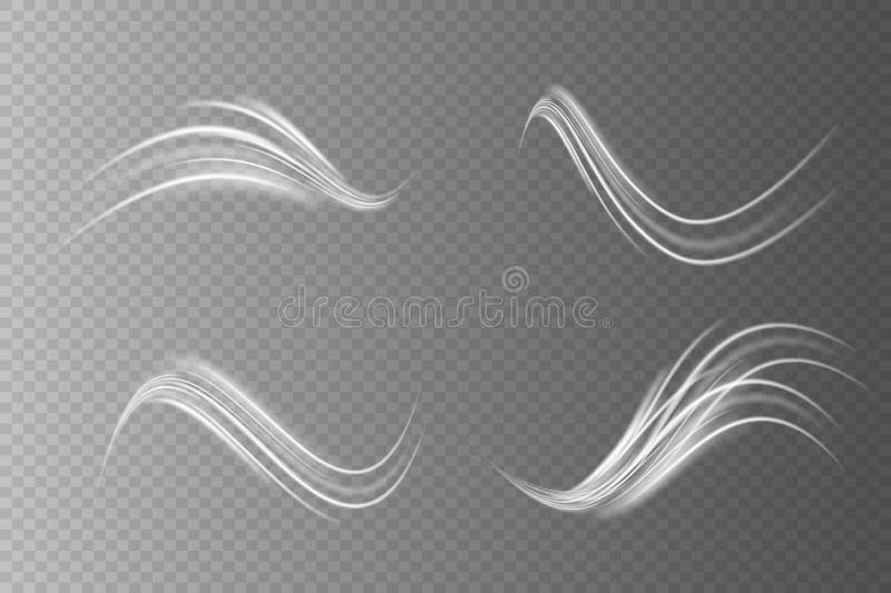 White Glowing Light Wave, Speed Line. Abstract Wavy Light Trail Flash ...