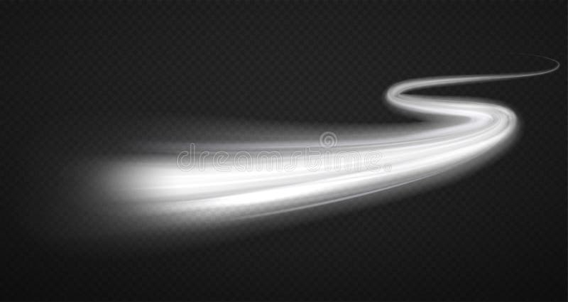 White Glowing Light Wave, Speed Line. Abstract Wavy Light Trail Flash ...