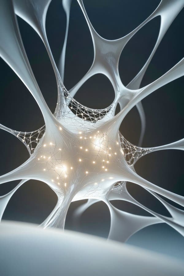 White Glowing Neuron Transmitting Nervous Impulses in the Brain Stock ...
