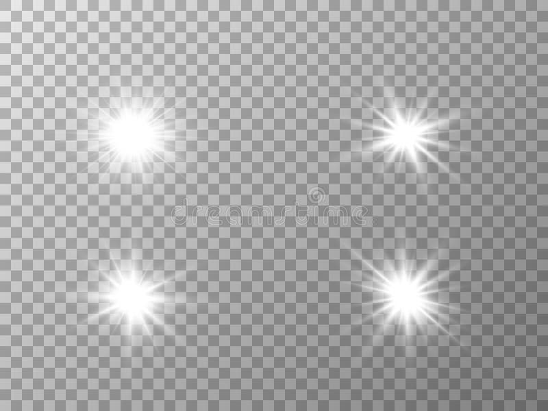 White Glowing Stars Set. Bright Explosions and Flares. White Flash ...