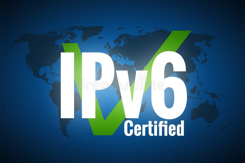 White Glowing Text IPv6 on World Map Blue Background. Text Certified ...