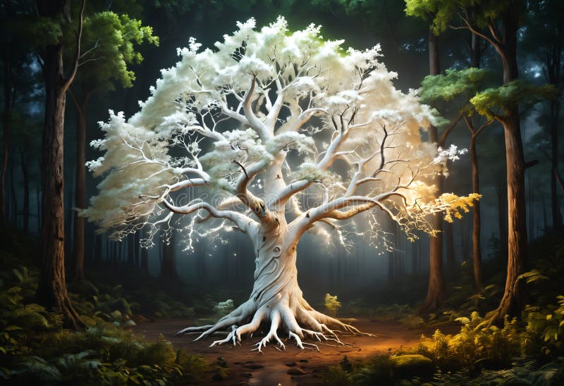 White Glowing Tree. Generative AI Stock Illustration - Illustration of ...