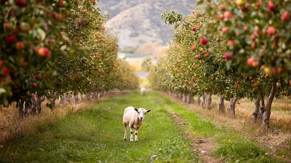 White Goat in Apple Orchard Stock Image - Image of orchard, apple ...
