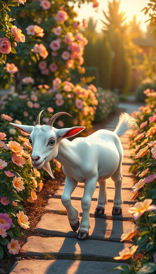 White Goat. Goat on a Garden Path Stock Illustration - Illustration of ...