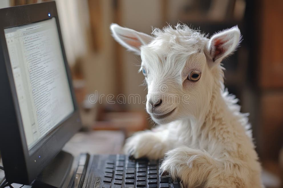 White Goat Kid Programming Source Code on a Desktop Computer Keyboard Stock Photo - Image of ...