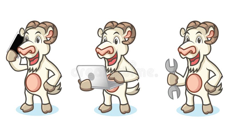 White Goat Mascot with Laptop Stock Vector - Illustration of food, cute ...