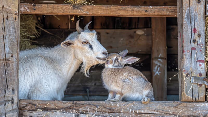 A White Goat and Rabbit Affectionately Licking Each Other& X27;s Faces ...