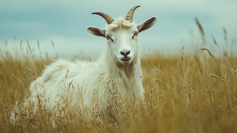 A White Goat Standing in a Field of Tall Grass Stock Photo - Image of ...