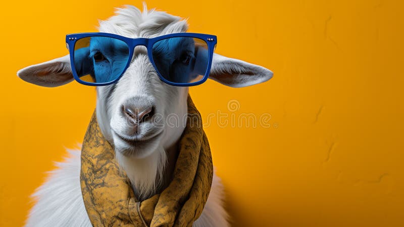 White goat with sunglasses stock image. Image of looking - 308660693