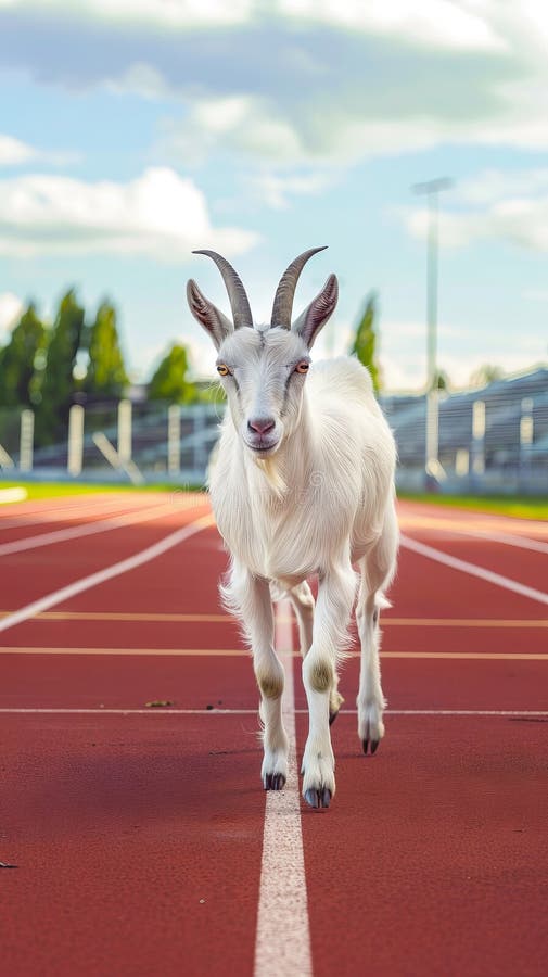A White Goat Walking on a Track Stock Image - Image of standing ...