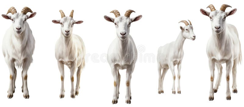 White Goats Collection Isolated on White Background Stock Photo - Image ...