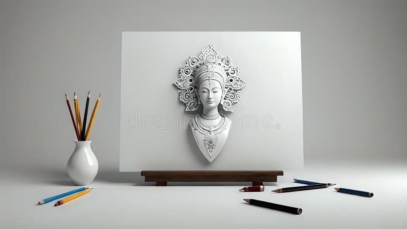 White Goddess Bust on Easel with Pencils Stock Image - Image of design ...