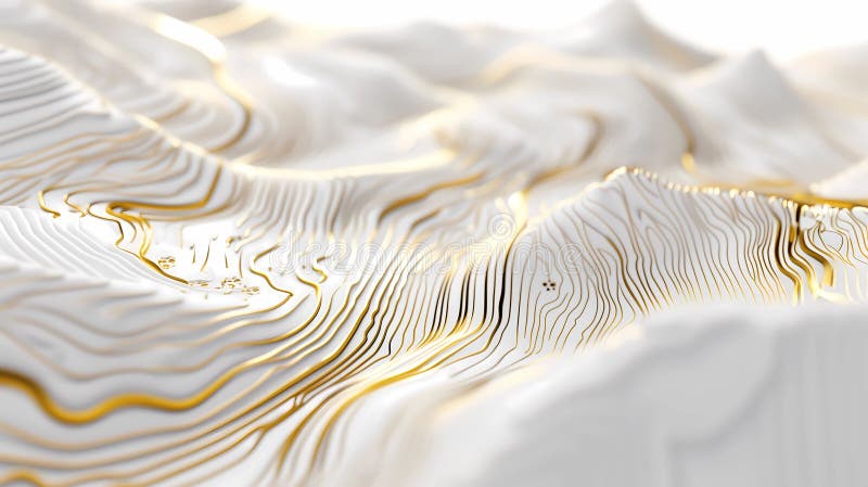 White and Gold Abstract Realistic 3d Topography Relief Textured with ...