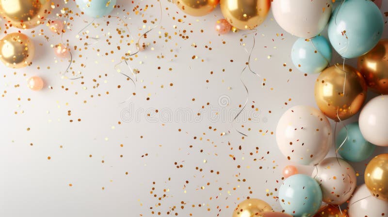 White and Gold Balloons with Confetti Stock Photo - Image of glitter ...