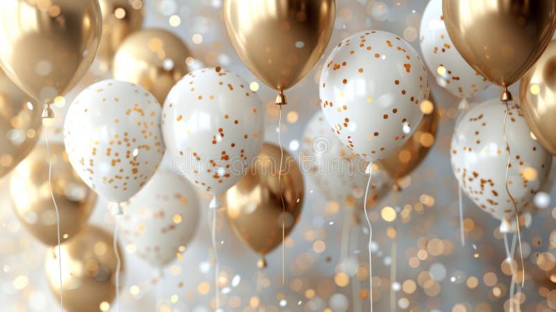 White and Gold Balloons Hanging from Ceiling Stock Photo - Image of ...
