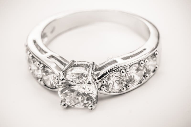 White Gold Diamond Ring on White Cream Background Stock Image - Image ...