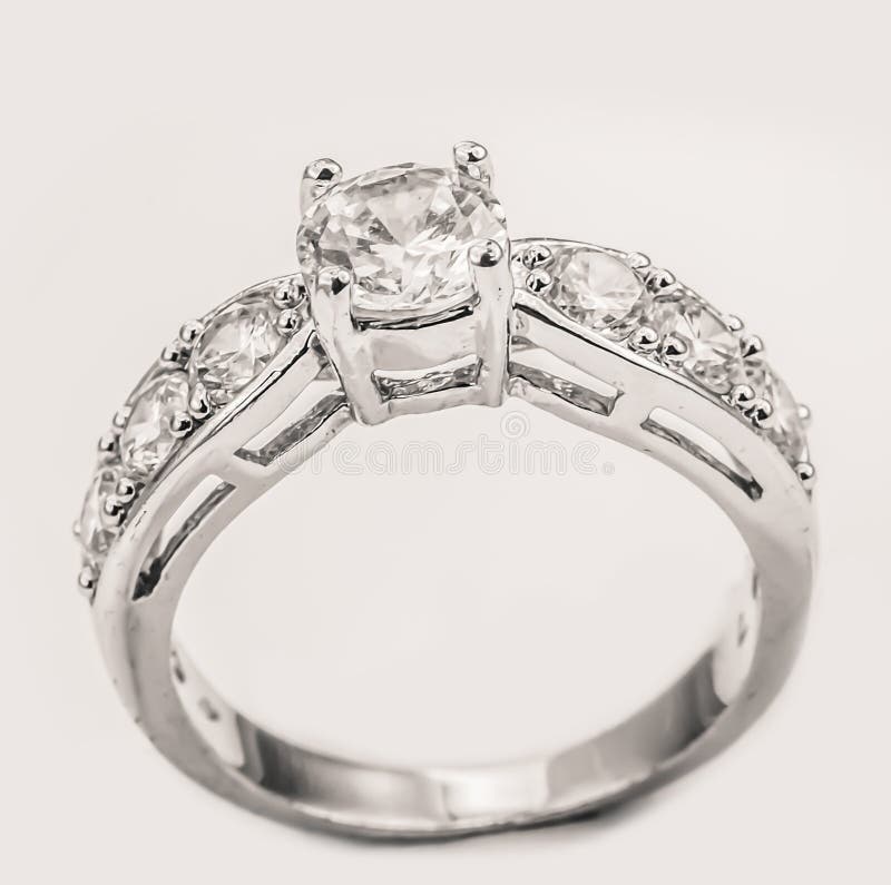 White Gold Diamond Ring on White Cream Background Stock Photo - Image ...