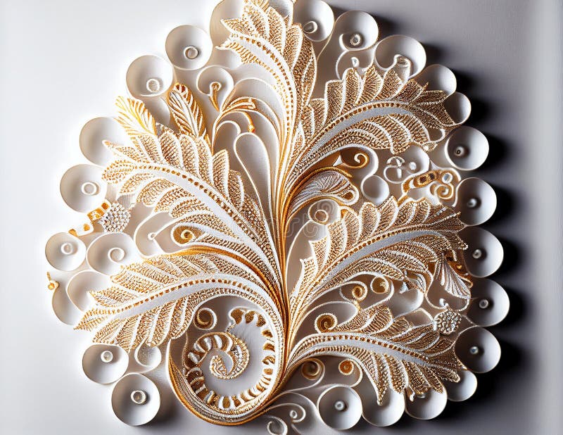 White and Gold Embroidery, Abstract Embroidered Pattern, Generative AI ...