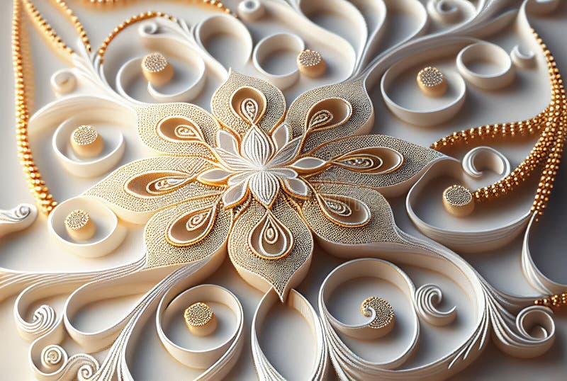 White and Gold Embroidery, Abstract Embroidered Pattern, Generative AI ...