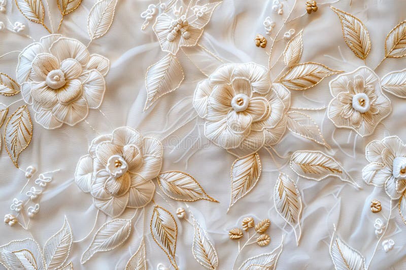 White and Gold Embroidery Texture Background, Abstract Embroidered ...