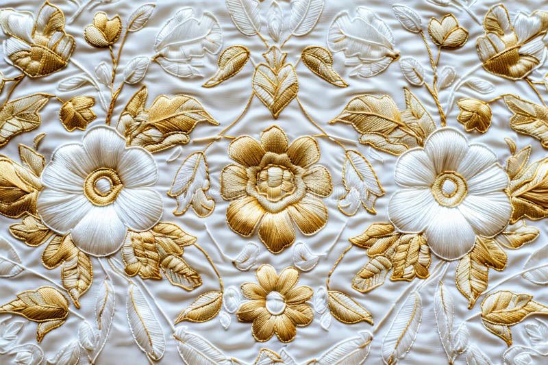 White and Gold Embroidery Texture Background, Abstract Embroidered ...
