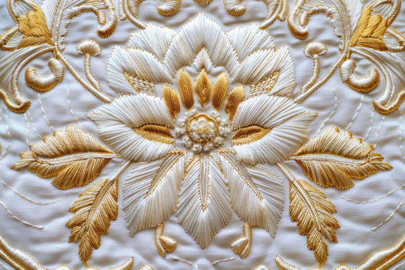 White and Gold Embroidery Texture Background, Abstract Embroidered ...