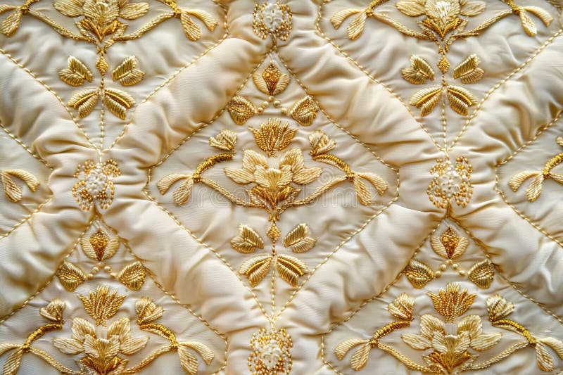 White and Gold Embroidery Texture Background, Abstract Embroidered ...