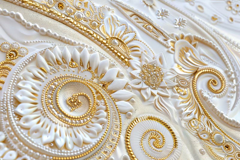 White and Gold Embroidery Texture Background, Abstract Embroidered ...