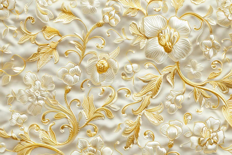 White and Gold Embroidery Texture Background, Abstract Embroidered ...