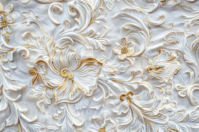 White and Gold Embroidery Texture Background, Abstract Embroidered ...