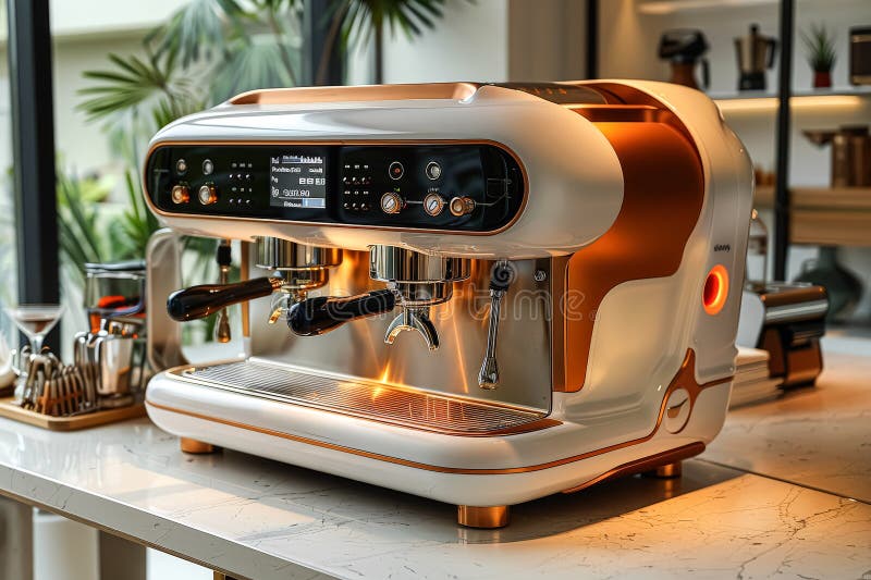 A White and Gold Espresso Machine with a Black Handle Stock Image ...