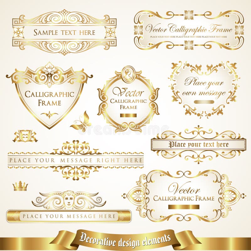 White Gold-framed Decorative Design Elements - Vector Set Stock Vector ...