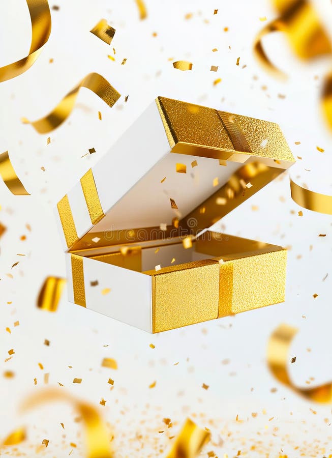 A Gold Gift Box with a Gold Ribbon and Bow Stock Photo - Image of ...