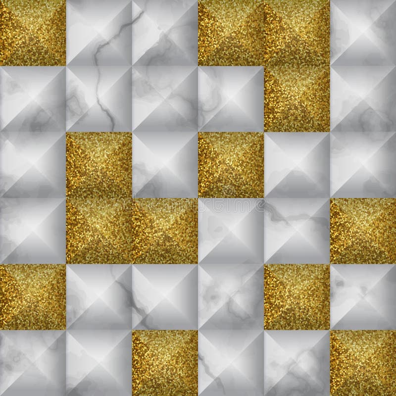 White and Gold Glitter Marble 3d Geometric Seamless Pattern Stock ...