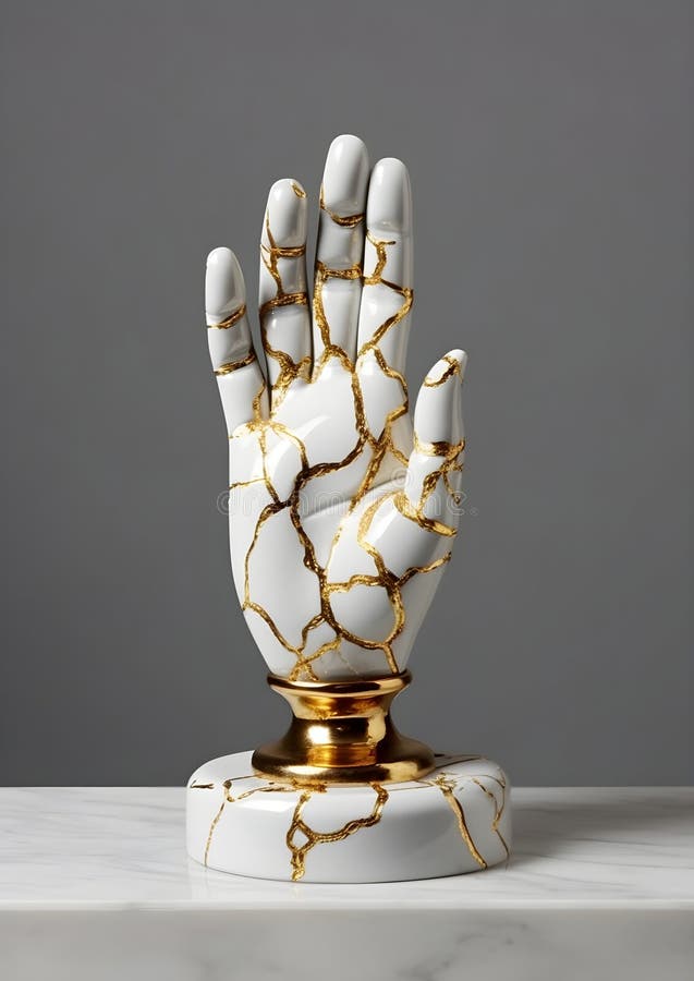 White and Gold Hand Sculpture with Cracked Design Stock Illustration ...