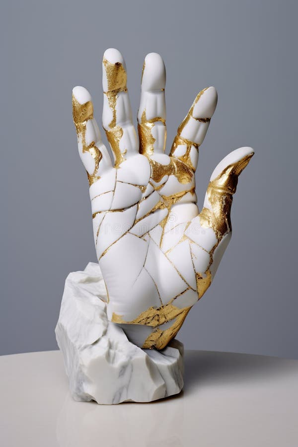 A White and Gold Hand Statue on a Table. Generative AI Image. Stock ...