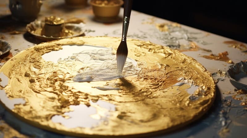White and Gold Paste Construction and Oil Painting Stock Illustration ...